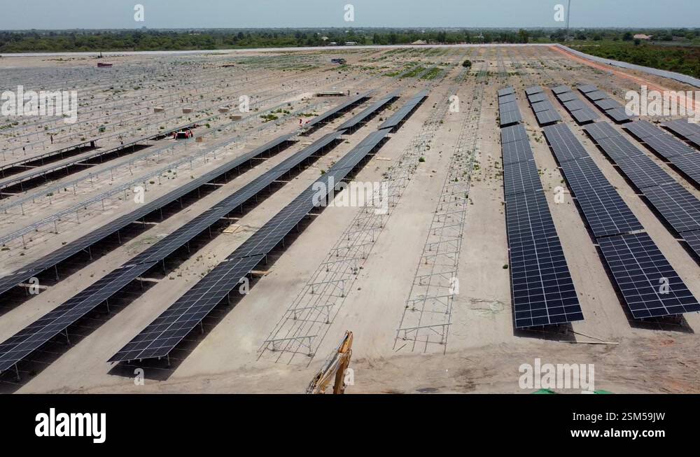 Bifacial solar pv power plant under construction aerial sliding orbit ...