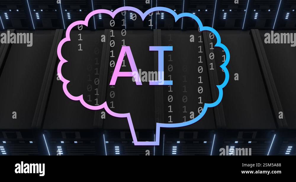 Animation of ai text and binary coding data processing over computer servers Stock Video Footage ...