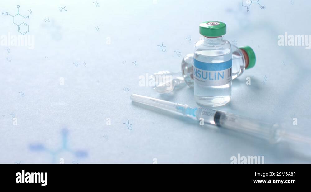 Element structure diagram over syringe and insulin vials Stock Video ...