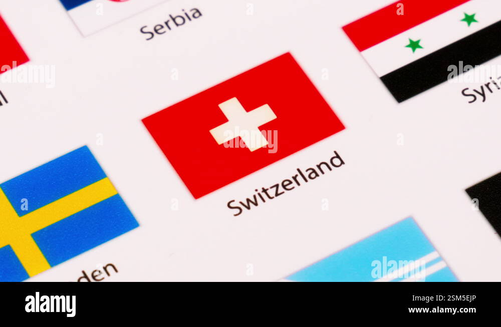Zoom out of flags of several countries in the world with the letter "S ...