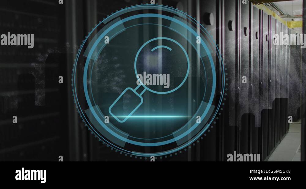 Animation of cyber security text and magnifying glass scanning against computer Stock Video ...