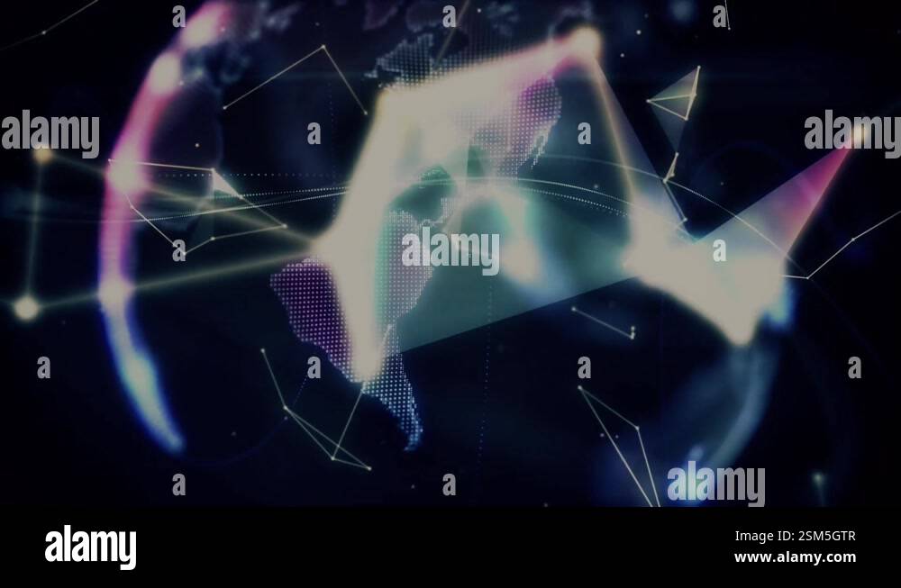 Animation of globe of plexus networks spinning over cupped hand against blue Stock Video Footage ...