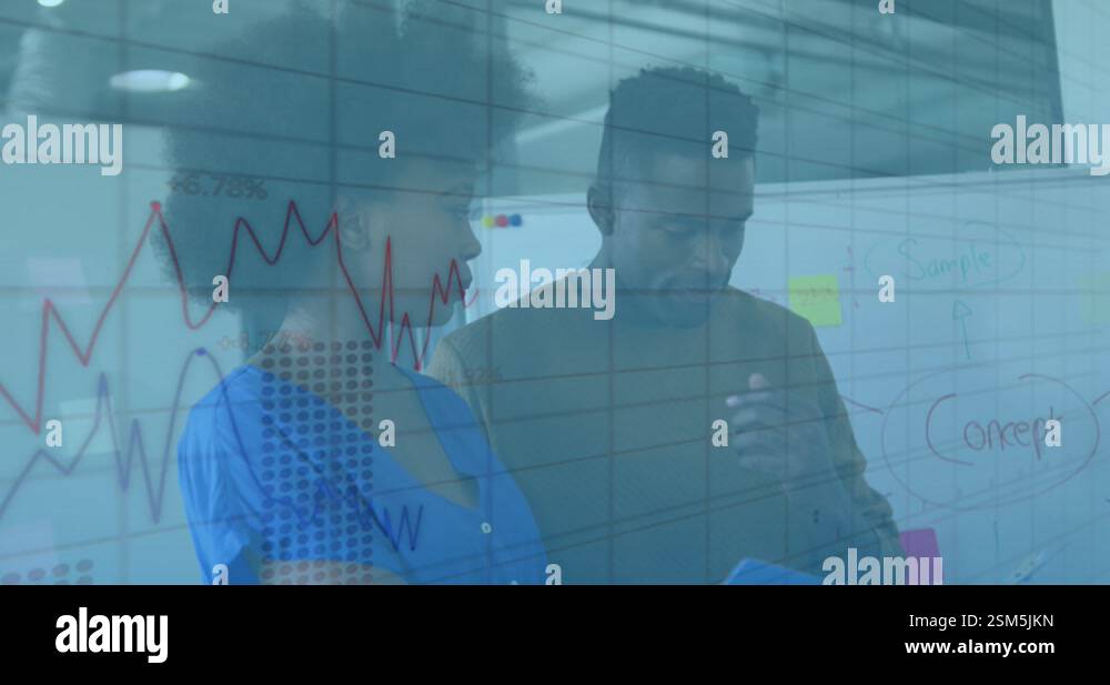 Animation Of Statistical Data Processing Against Diverse Man And Woman Stock Video Footage Alamy