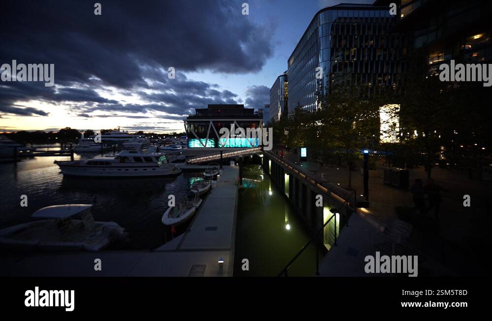 District Wharf area in southwest Washington DC night view of people ...