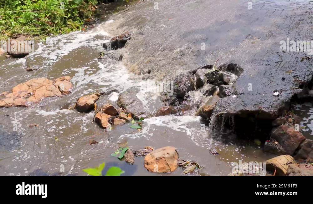 Polluted river with plastic bags floating - Polluted stream in Kenya ...