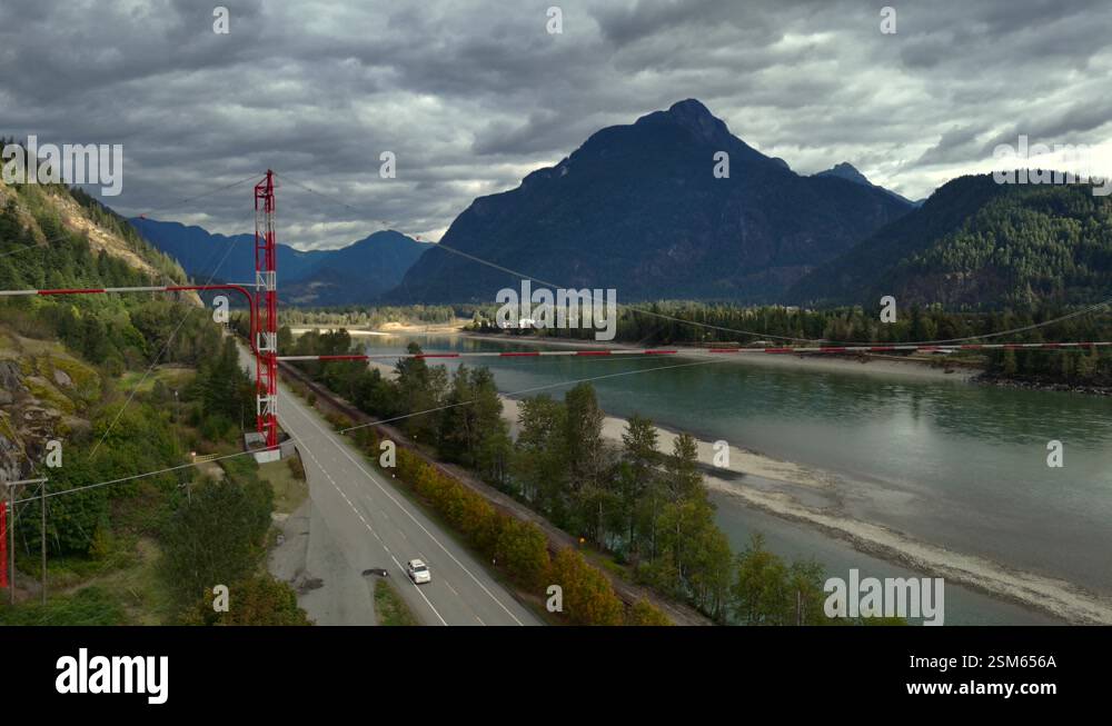 Aerial Spotlight on the Iconic Pipeline Bridge, Fraser River, and ...