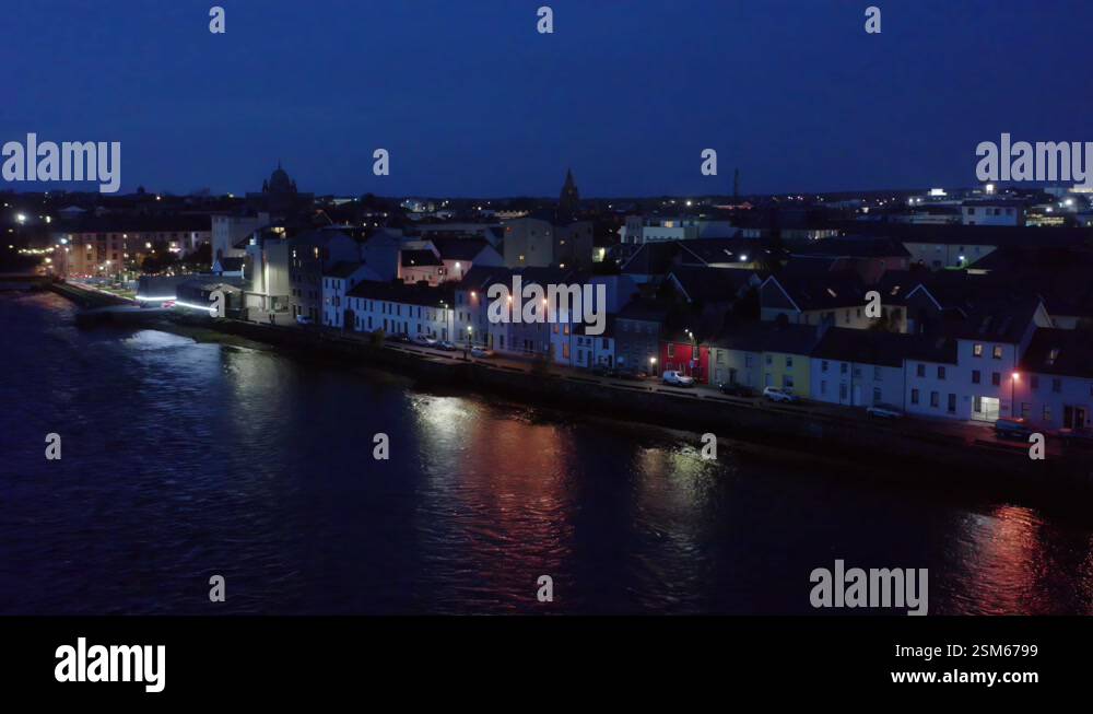 Galway night serene shot. Spanish Arch, the Long Walk and the Corrib river Stock Video Footage ...