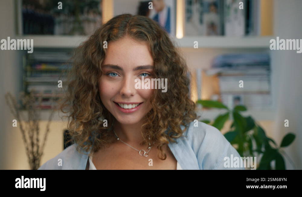 Cute Curly Girl Having Fun Making 90s Disco Moves By Hands Smiling Blue Eyes Stock Video