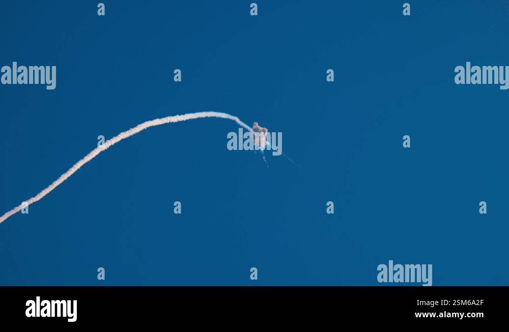 Missile attack, explosion in the air. An anti-aircraft missile has hit ...