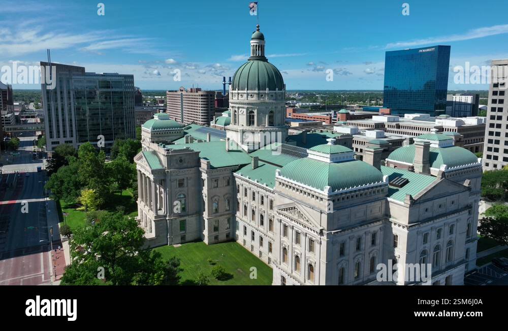 Indiana State Capitol building with its iconic green dome, surrounded ...