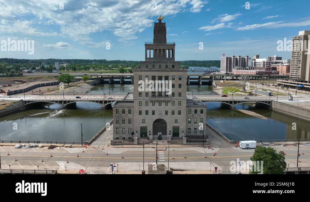 Urban landscape featuring the iconic Cedar Rapids City Hall with its ...