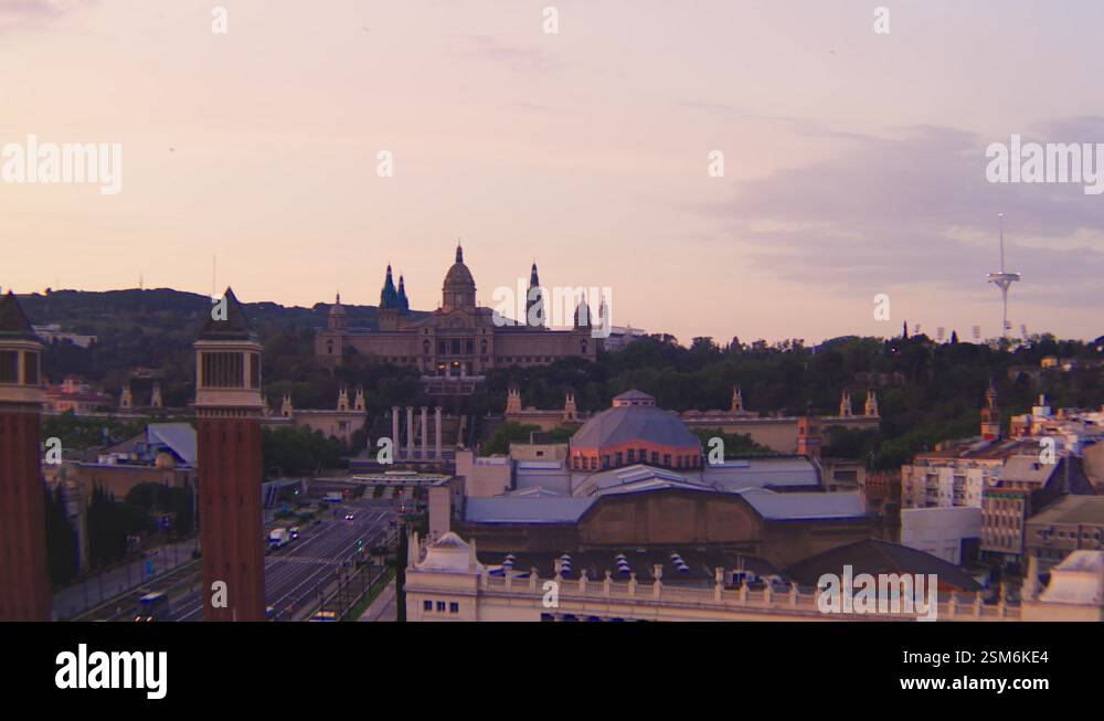 Famous Place d'Espanya by morning light with national art Museum of ...