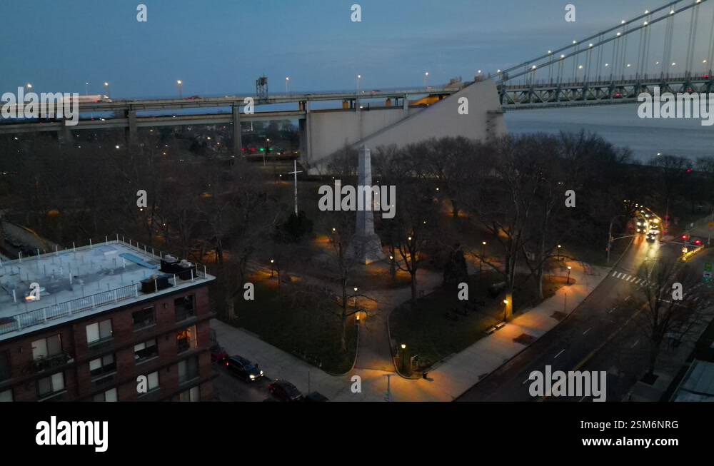 Descending Dolly Shot of John Paul Jones Park at Fort Hamilton Bro ...