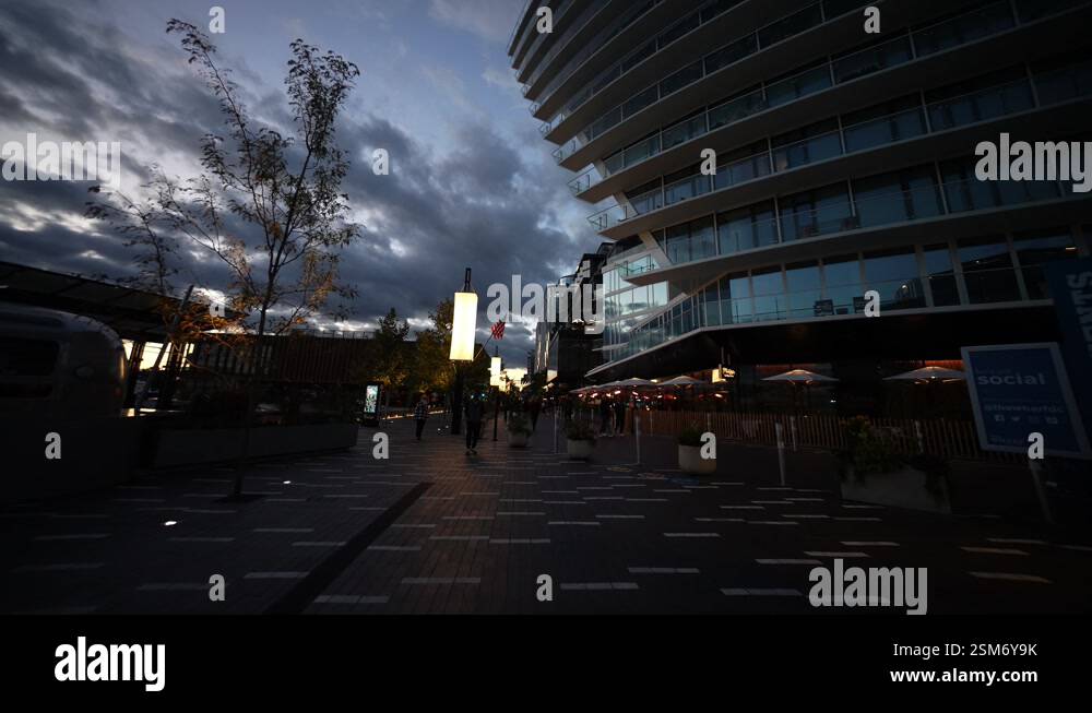 District Wharf area in southwest Washington DC night view of people ...