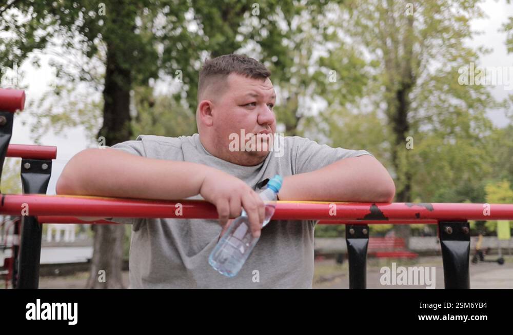 Depressed young fat man, he has obesity problem. Sports and motivation ...