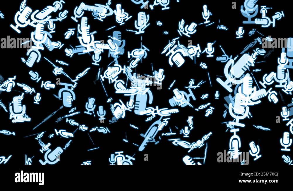 Animated microphones on full screen black 4k background. Smooth ...