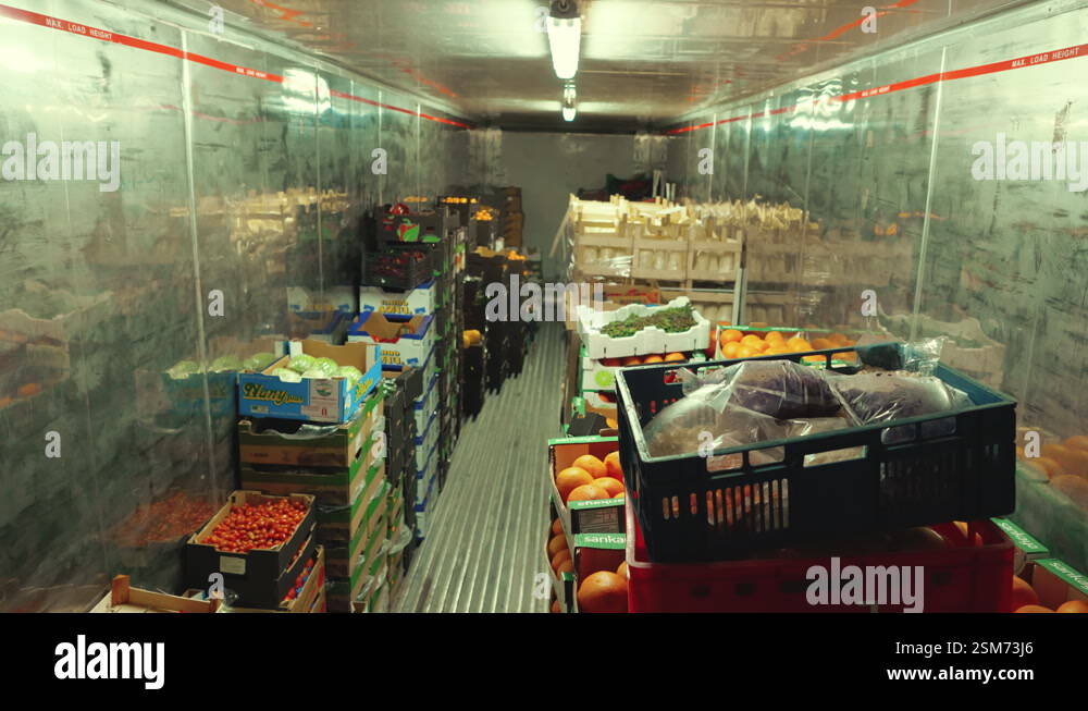 Food industry and vegetable cultivation concept. Insides of a truck ...