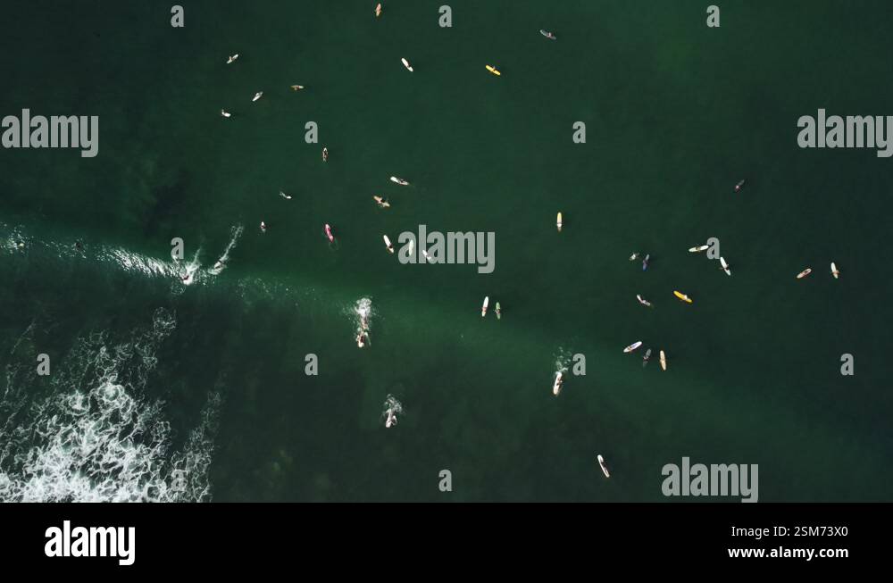 Surfers float and catch waves at Pantai Batu Bolong Beach Canggu Bali ...