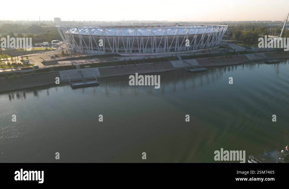 Drone Flies Over Boat on Danube River to Reveal National Athletic ...