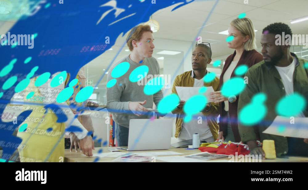 Animation of graphs, changing numbers and map over diverse coworkers ...