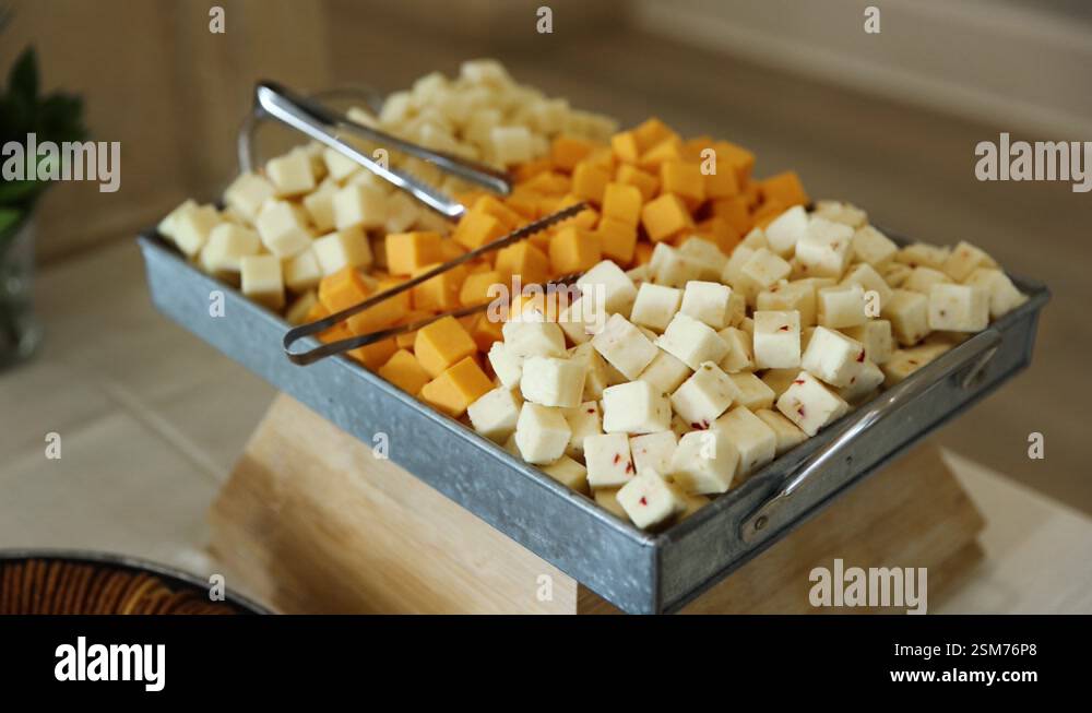 Sharp Cheddar, American, and Swiss Cheese Cubes on Charcuterie Display ...