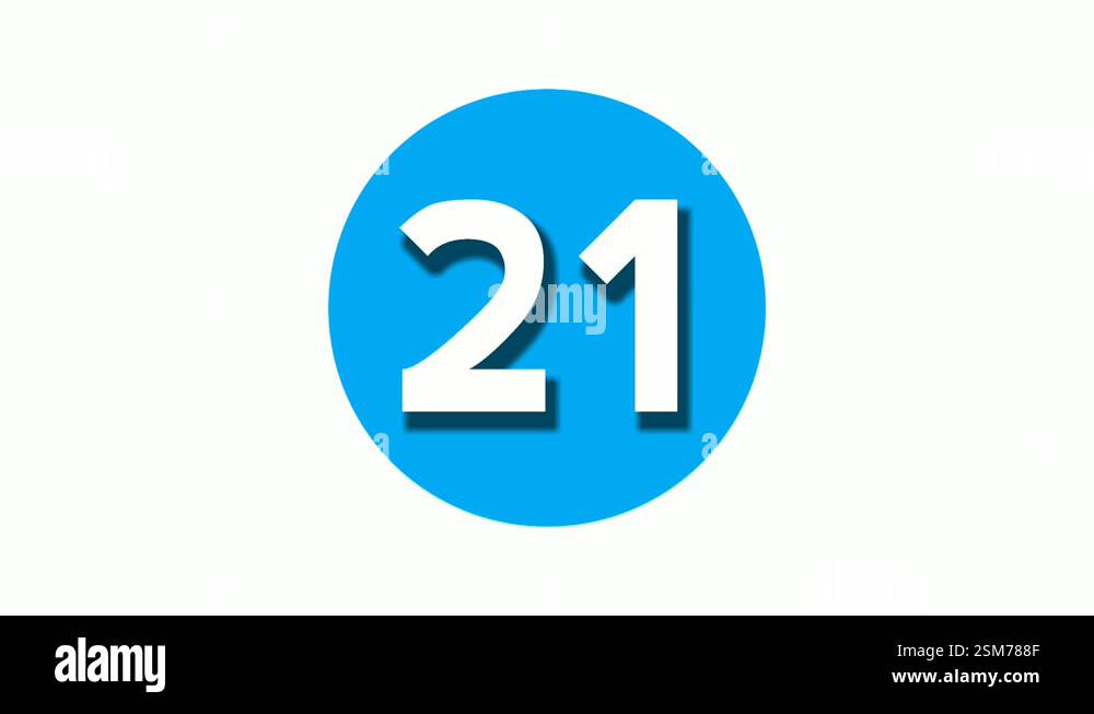 Number 21 twenty one sign symbol animation motion graphics on blue ...