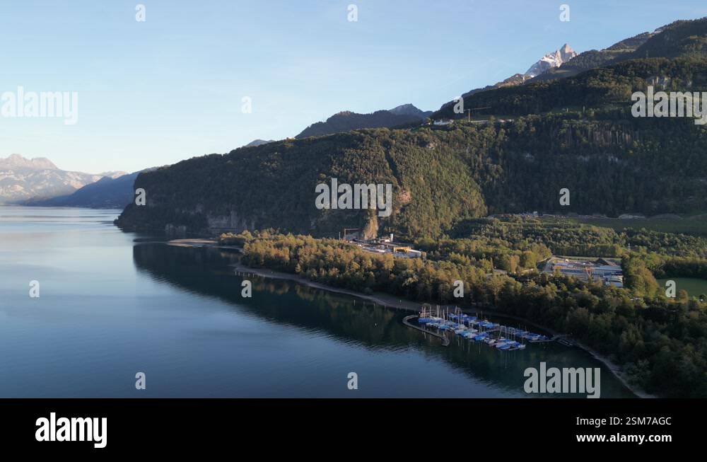 A wonderful panorama view of Lake Walensee with crystal blue water ...