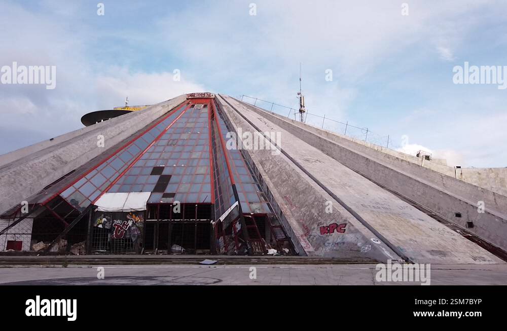 Pyramid of Tirana, concrete and glass socialistic structure, former ...