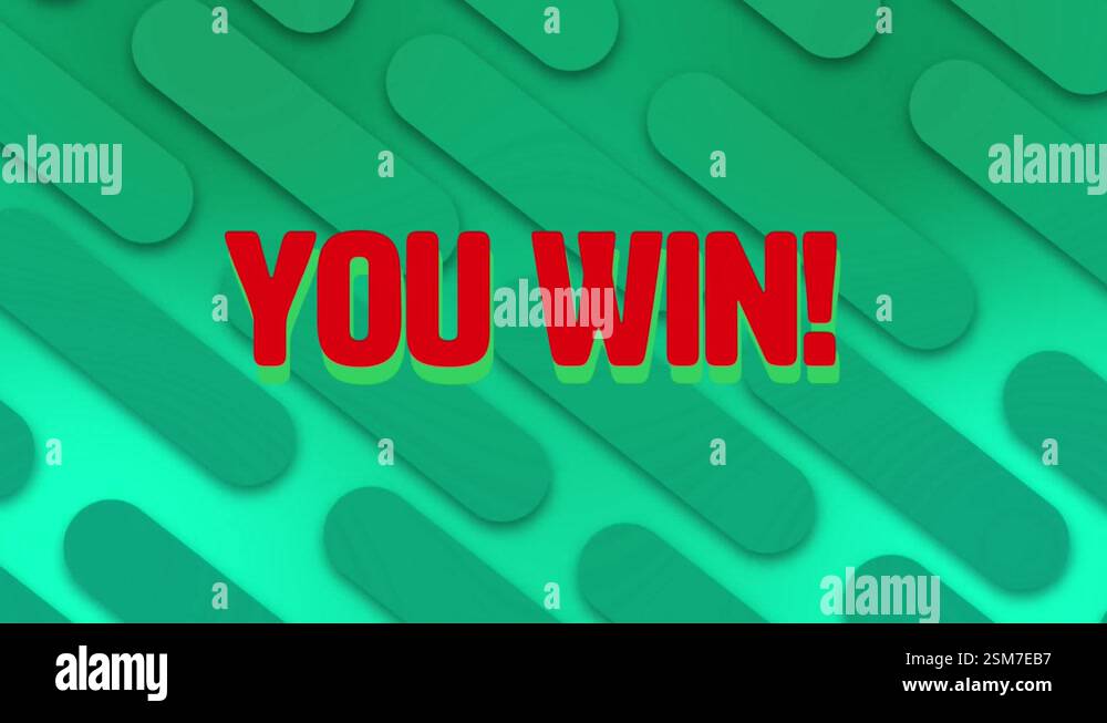 Animation of you win text banner over 3d lines moving in seamless ...
