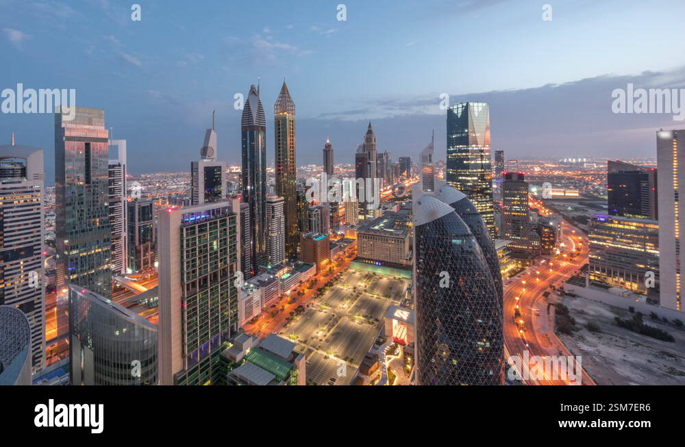 Skyline view of the high-rise buildings on Sheikh Zayed Road in Dubai ...