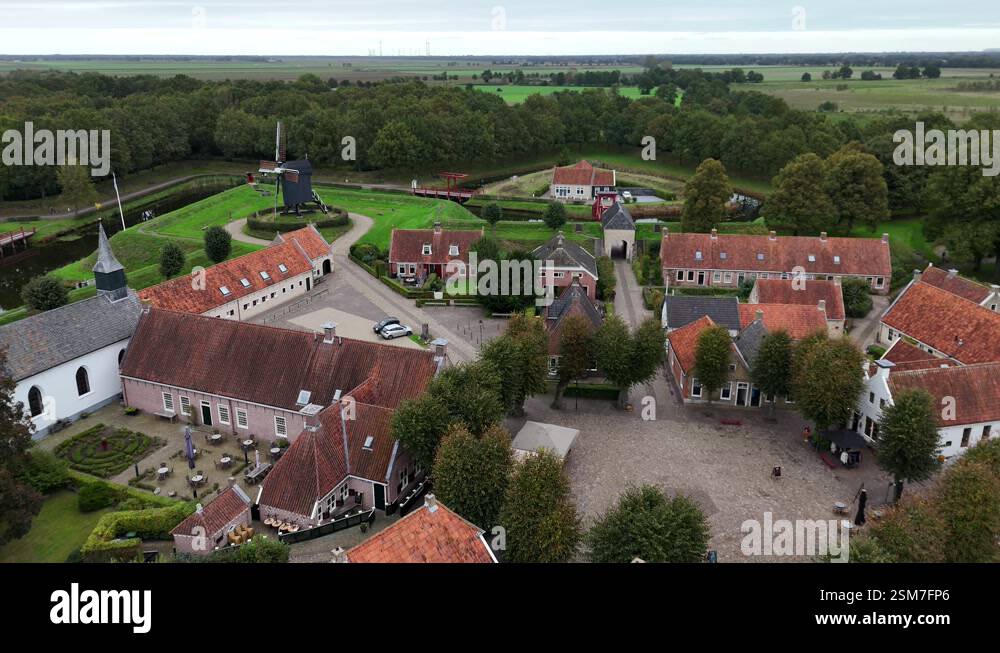 Fortress historic village Bourtagne in the Netherlands, Aerial Stock ...