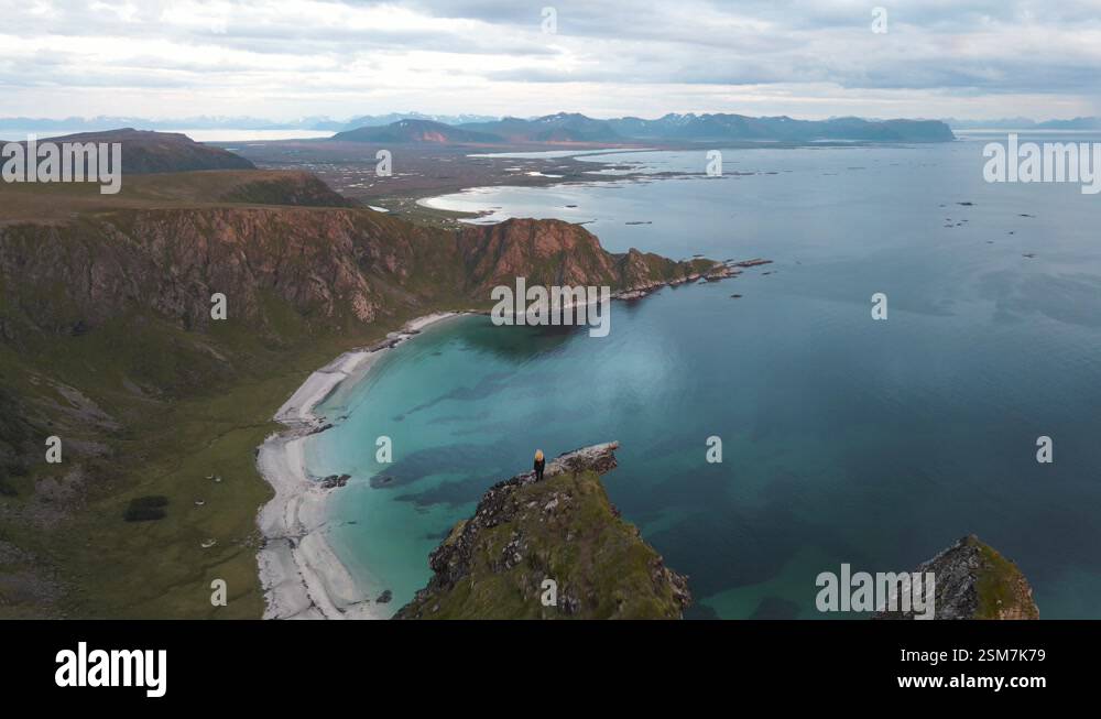 Norwegian spectacular nature landscape view, drone flyover Andøya ...