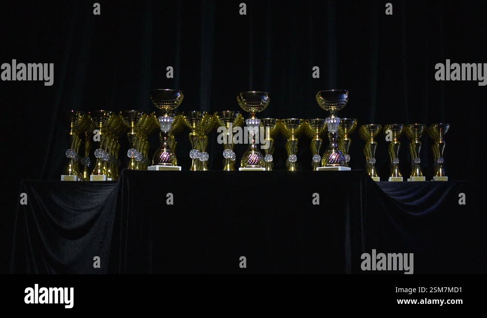 Prize cup. Stand with prizes. Awards for the winners. Sports ...