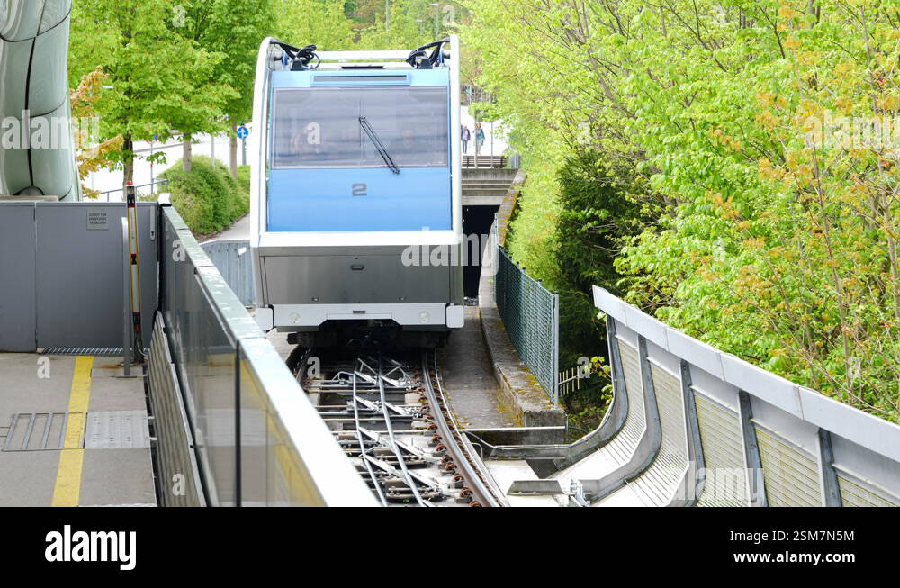 Funicular Train Approaching Platform At Transit Railway Station In ...