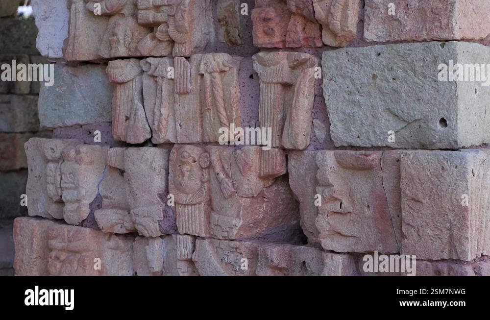 Tilt up ancient carved temple stones, glyphs at Mayan Copan ruins, HND ...