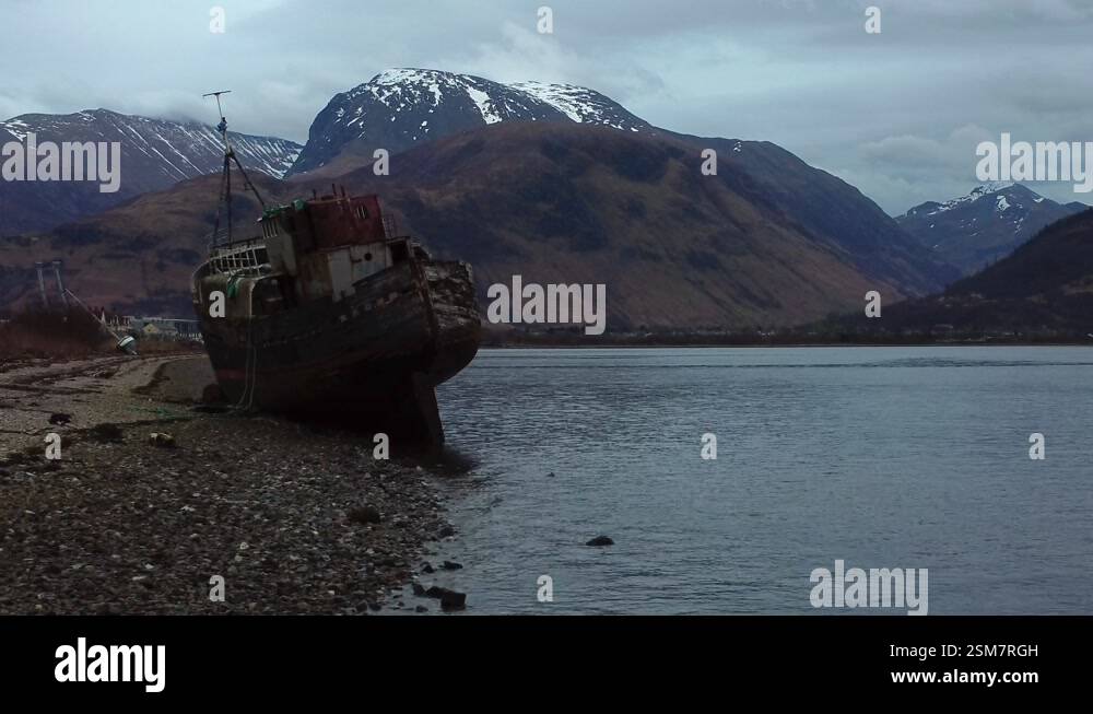 Aerial drone video in 4K of The Old Boat of Corpach (Old Boat of Caol ...
