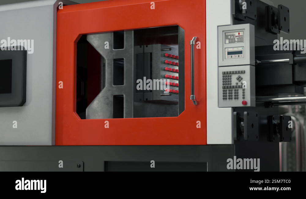 Automated processing machine converting the raw plastic into red ...