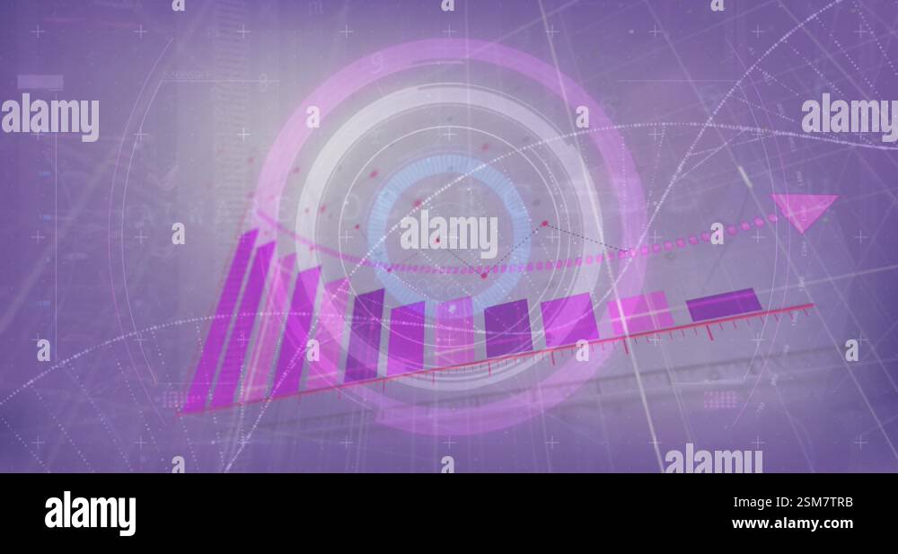 Animation of neon round scanner and statistical data processing against ...