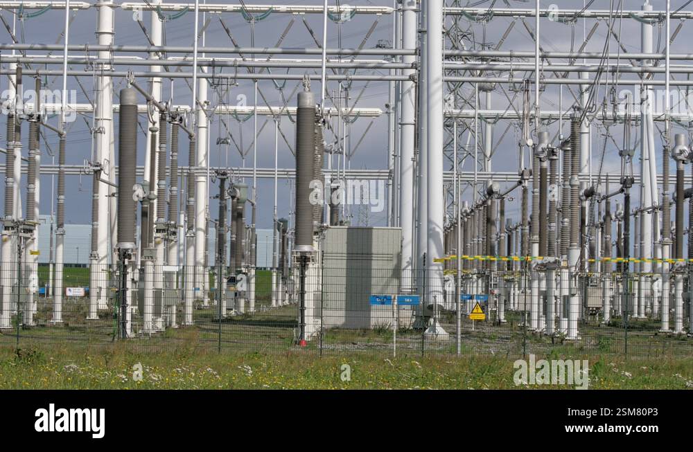 Utility Poles And Generators On Power Station, pan shot Stock Video ...