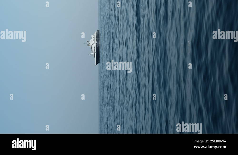 Monaco, vertical footage of lonely mega yacht in sea at sunny weather ...