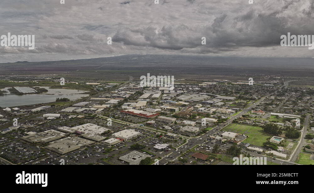 Kahului Maui Hawaii Aerial v7 high altitude drone flyover town center ...