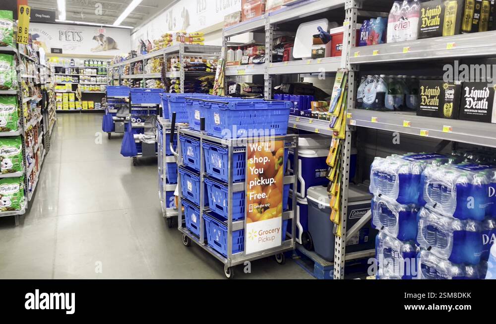 Walmart grocery store worker carts for online shopping lined up Stock ...