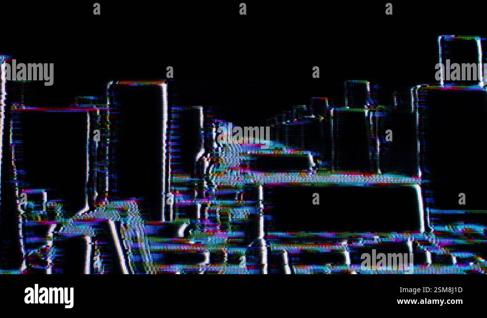 Moving through city animation, retro feel and vibe with VHS artifacts ...