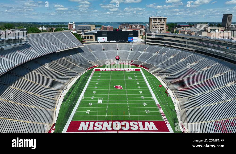 University of Wisconsin football stadium. Aerial tilt up revealing ...