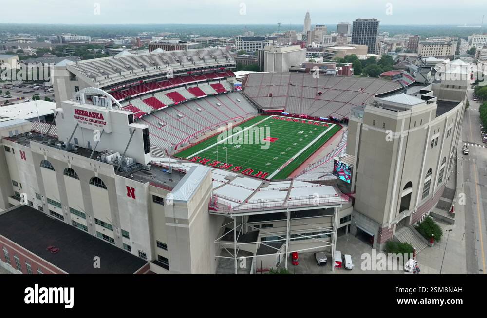 University of Nebraska: Memorial Stadium with its red seats, green ...