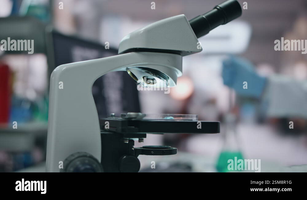 Doctor hand putting sample to microscope using medical pipette in lab ...
