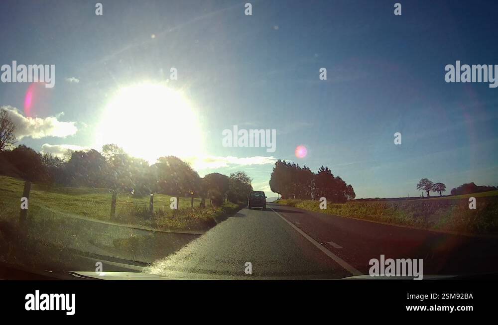 POV driving A55 motorway through rural Anglesey countryside traffic on ...