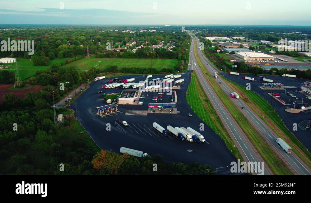 orbiting aerial George N Craig Travel Plaza and Henry Schricker Truck ...