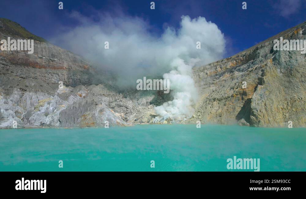Toxic volcanic gas at the sulphur mines in the crater of the active ...