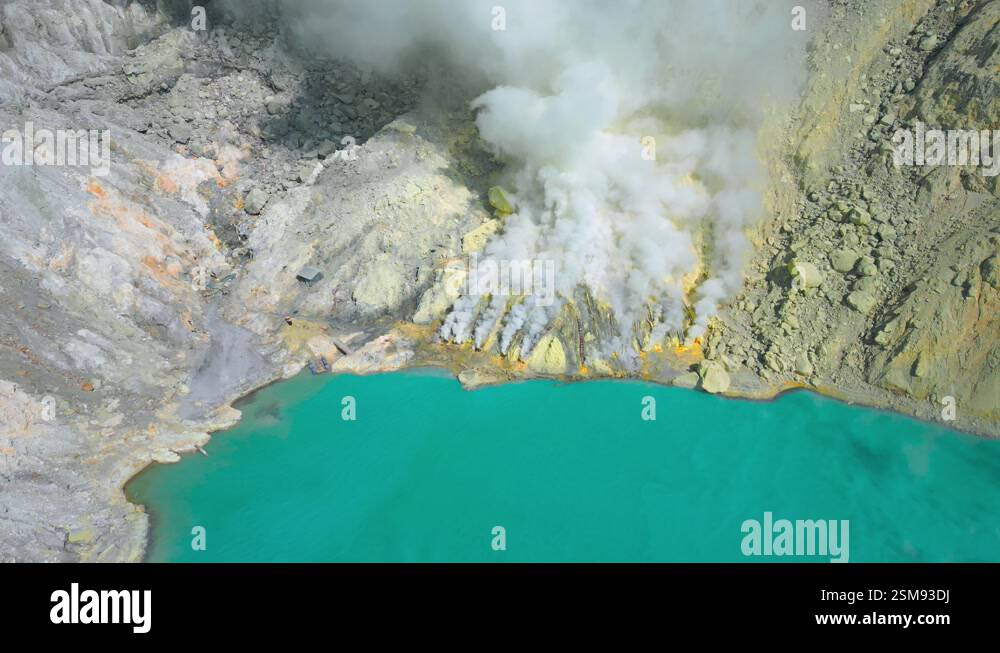 Toxic volcanic gas at the sulphur mines in the crater of the active ...